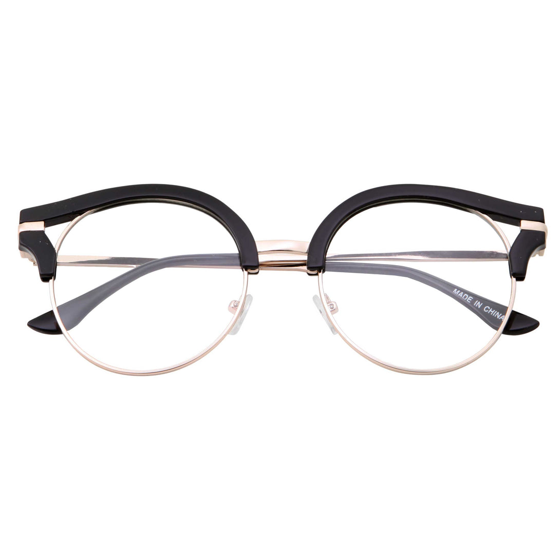 Grinderpunch Womens Trendy Round Cat Eye Metal Clear Glasses